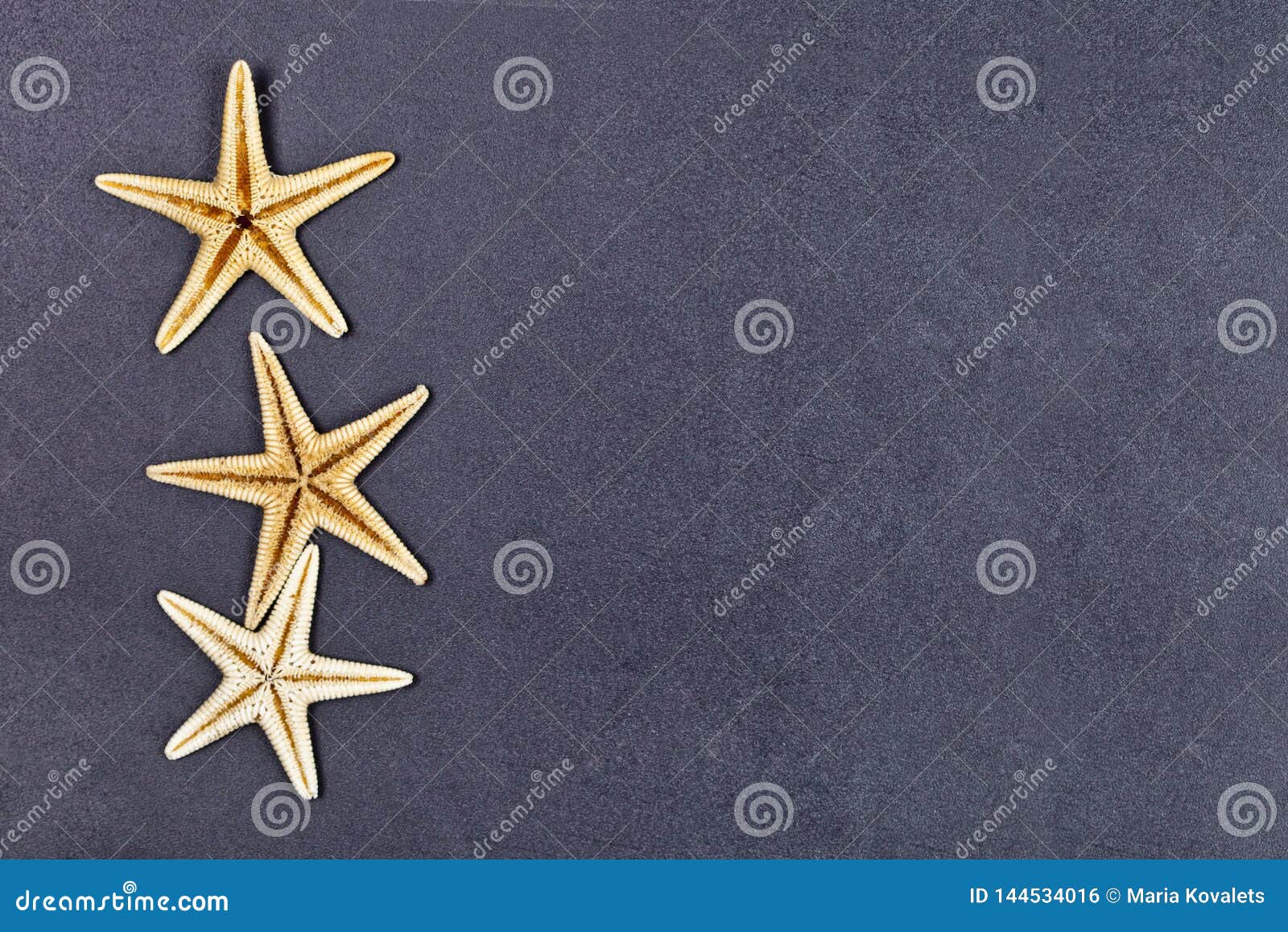 Top View of Three Starfish on Black Background Stock Photo - Image of ...