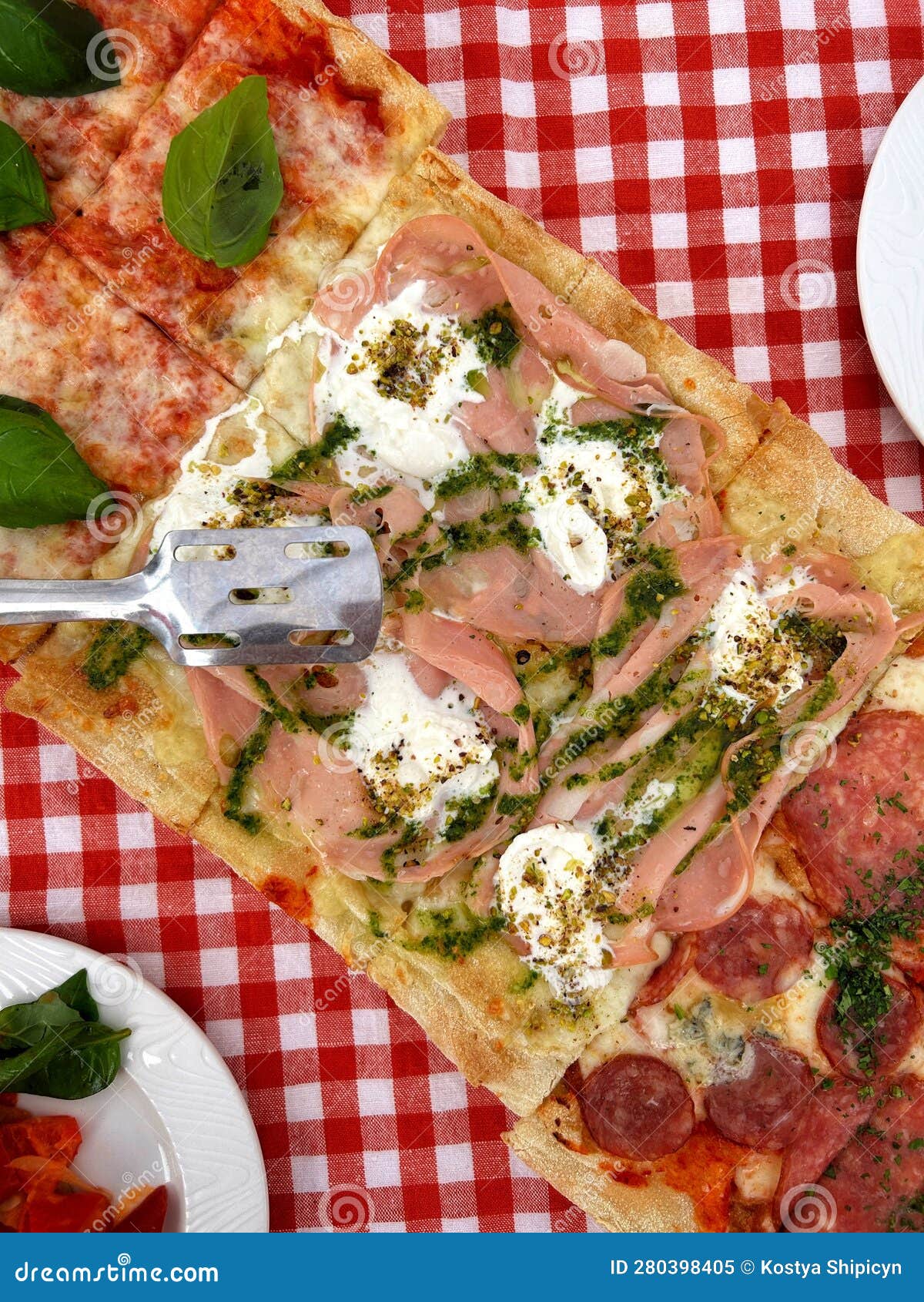 Top View of Three Types of Pizza with Meat Stock Image - Image of ...