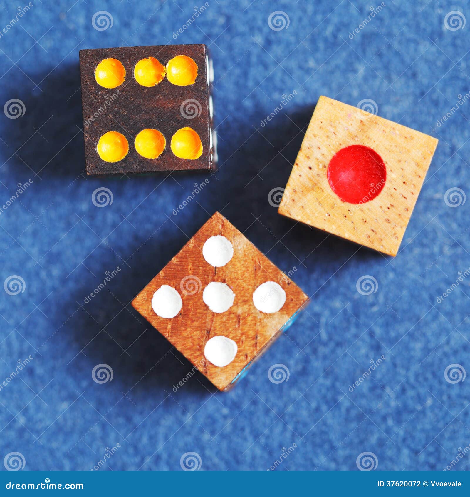 Top View of Three Wooden Gambling Dices Stock Photo - Image of point ...