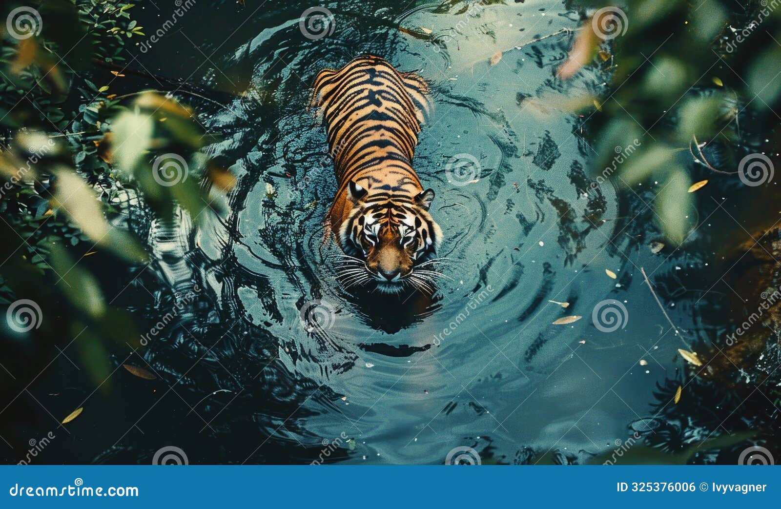 Top View of a Tiger Bathing in the River Stock Photo - Image of beauty ...