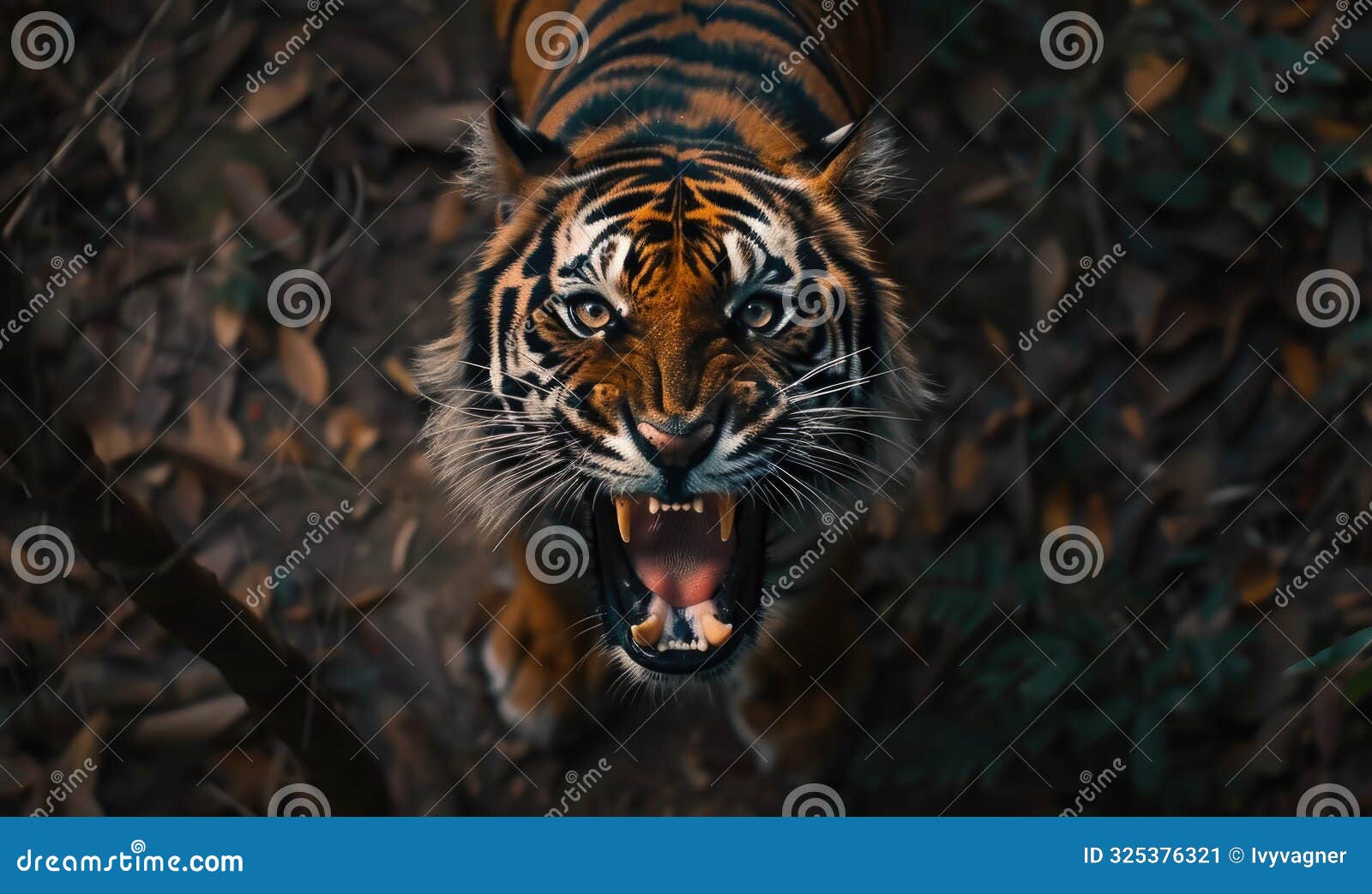 Top View of a Tiger Roaring in the Forest Stock Image - Image of hunter ...