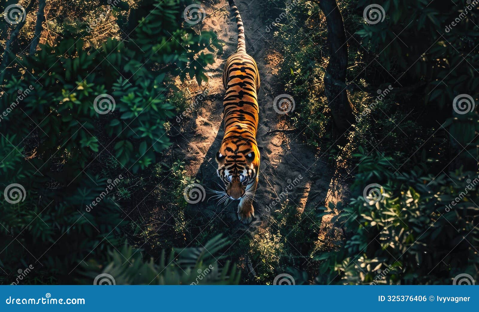 Top View of a Tiger Walking through the Jungle Stock Photo - Image of ...