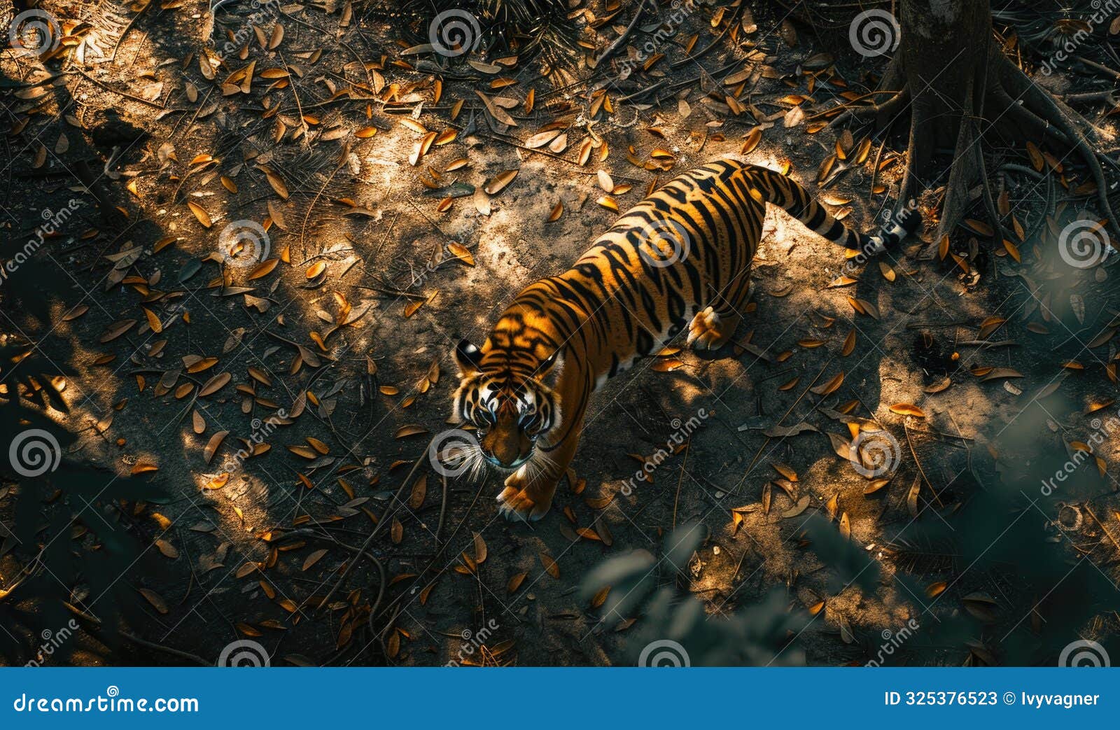 Top View of a Tiger Walking through the Jungle Stock Image - Image of ...