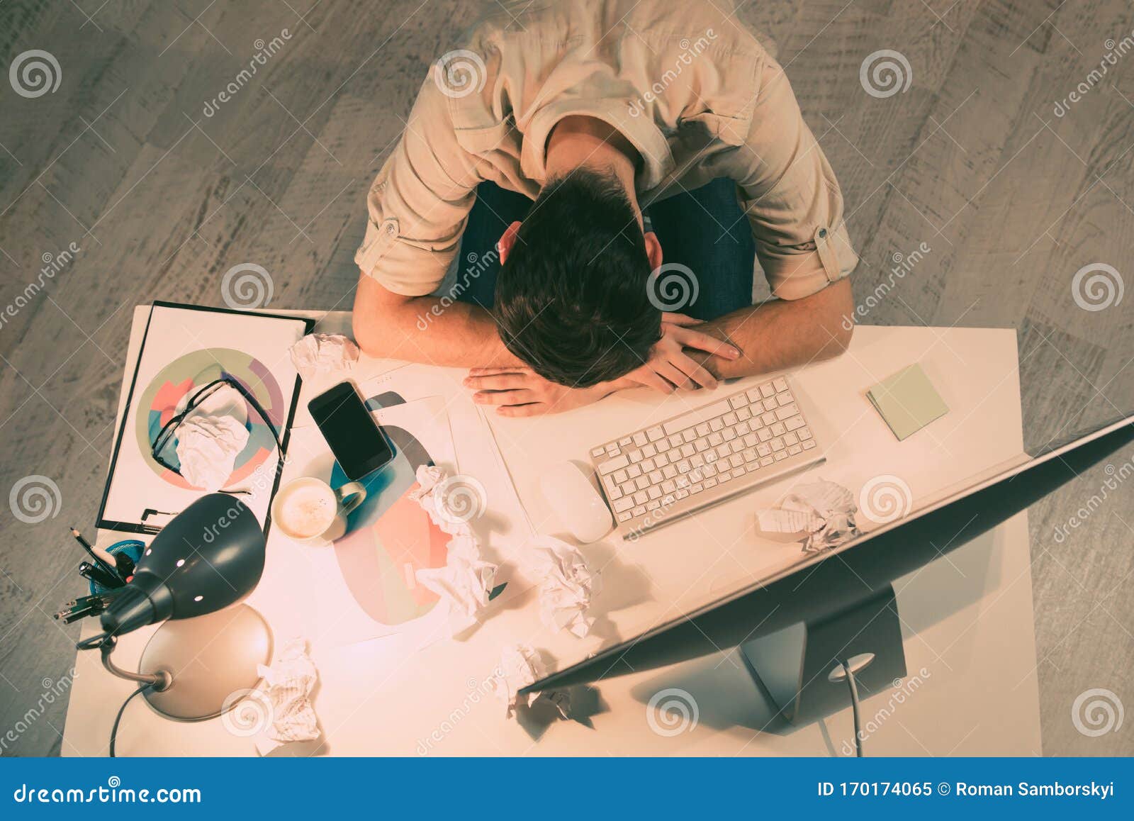 Top View of Tired Man Sleeping on Table in Office Stock Image - Image ...