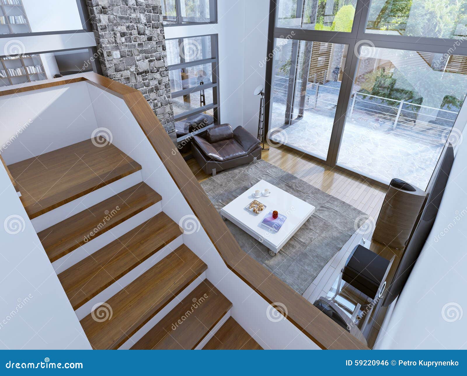 Top View To Contemporary Living Room Stock Photo - Image of cabinet ...