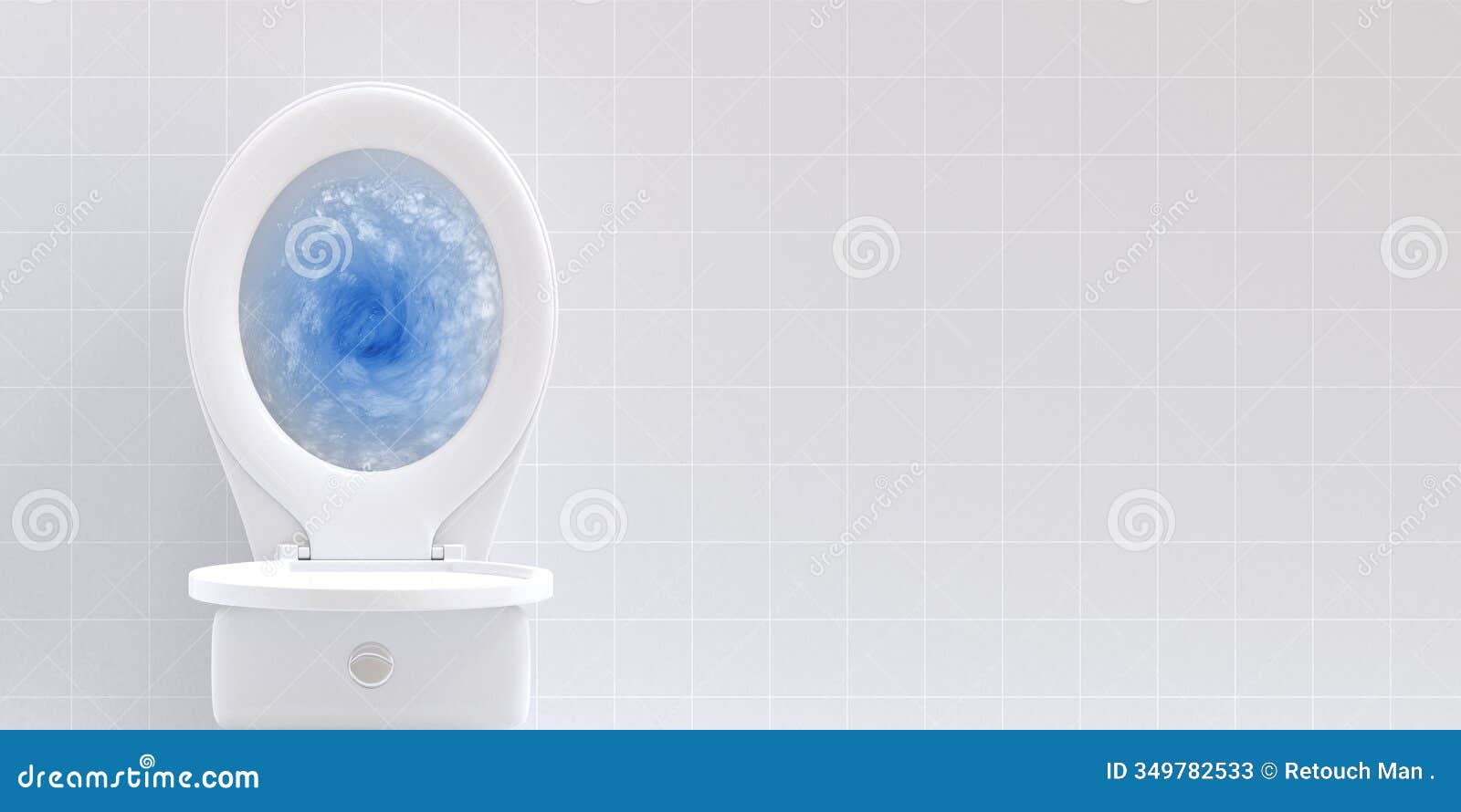 Top View of Toilet Bowl, Blue Detergent Flushing in it Stock ...