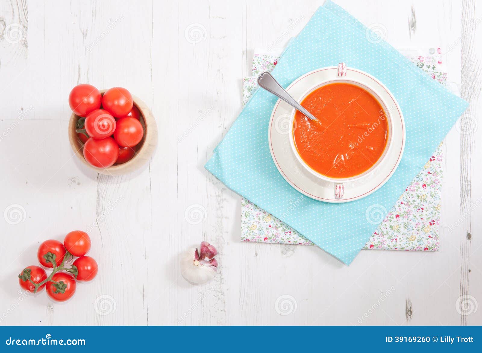 Top View of Tomato Soup on the White Table Stock Photo - Image of ...