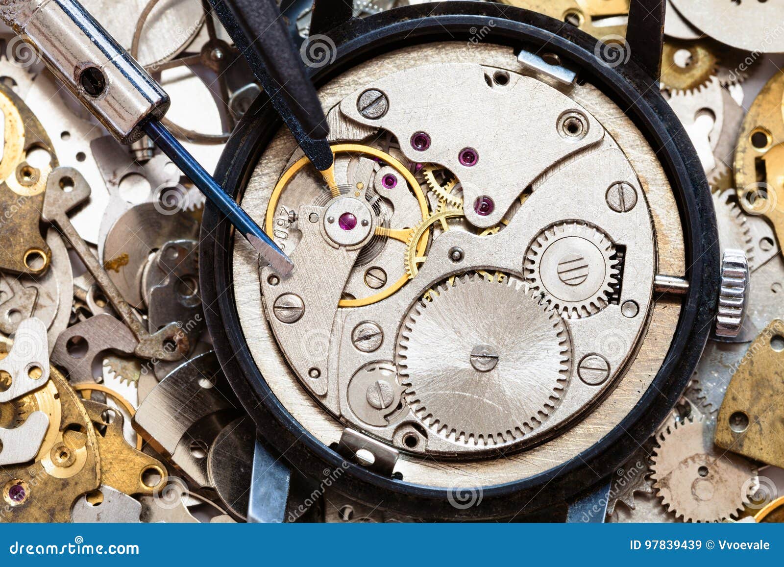Top View of Tools on Clockwork on Spare Parts Stock Image - Image of ...