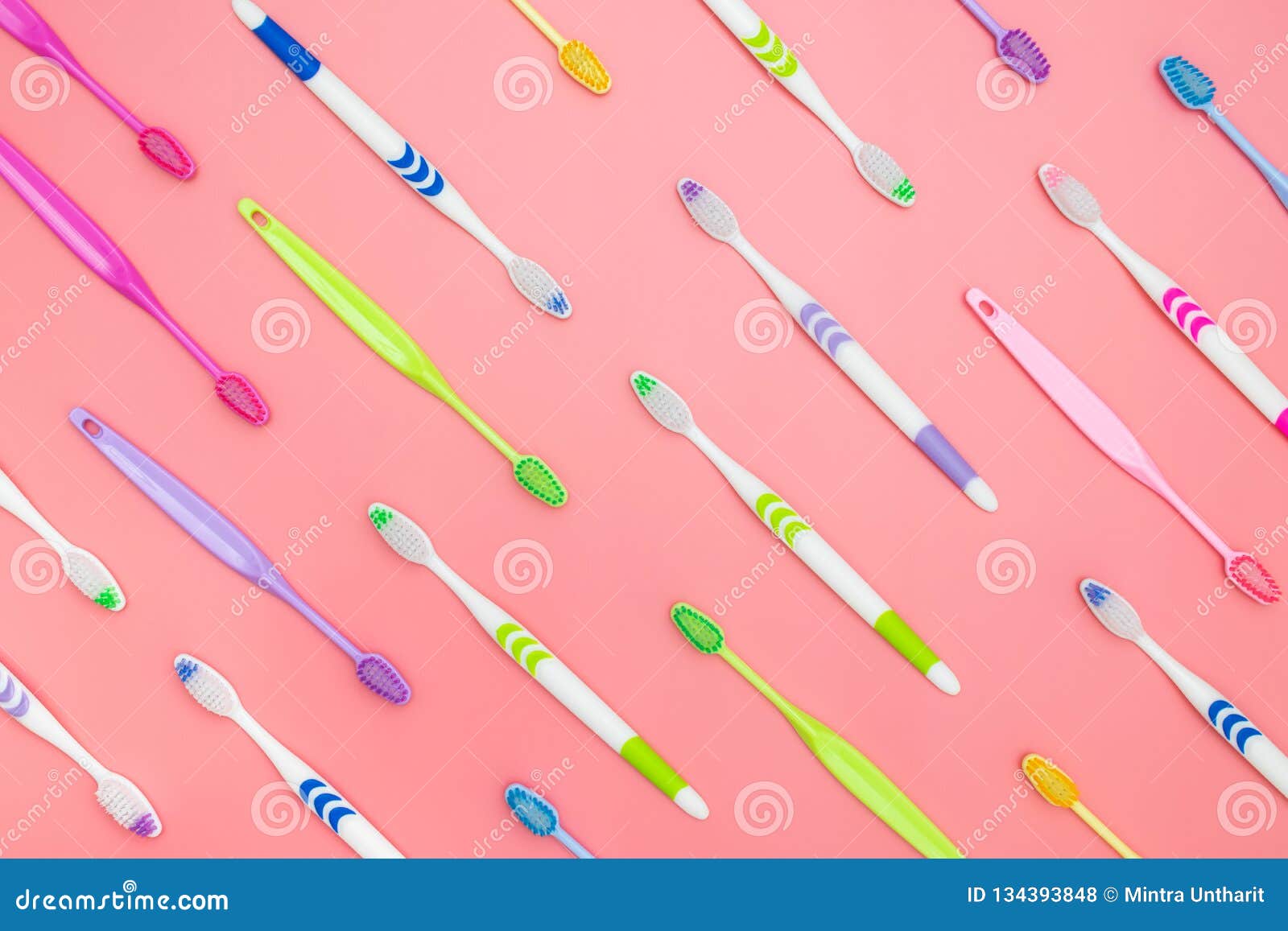 Top View of Toothbrushes in Colorful on Pastel Color Background Stock ...