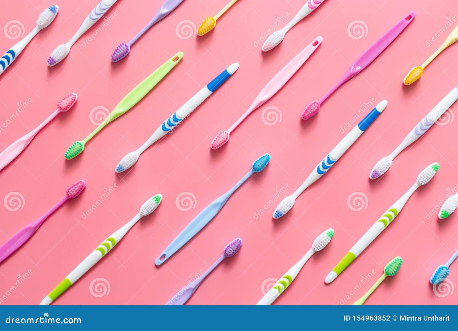 Top View of Toothbrushes in Colorful on Pastel Color Background Stock ...