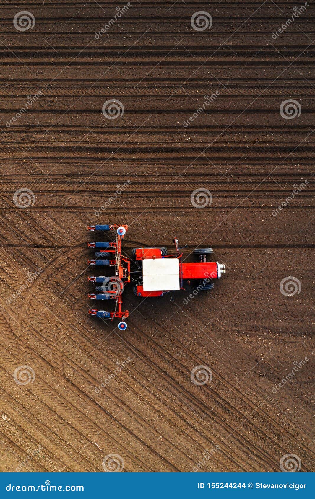 Top View of Tractor Planting Corn Seed in Field Stock Photo - Image of ...