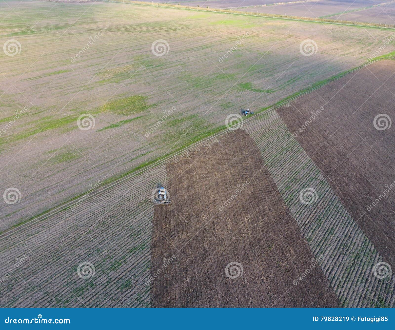 Top View of the Tractor that Plows the Field. Disking the Soil Stock ...
