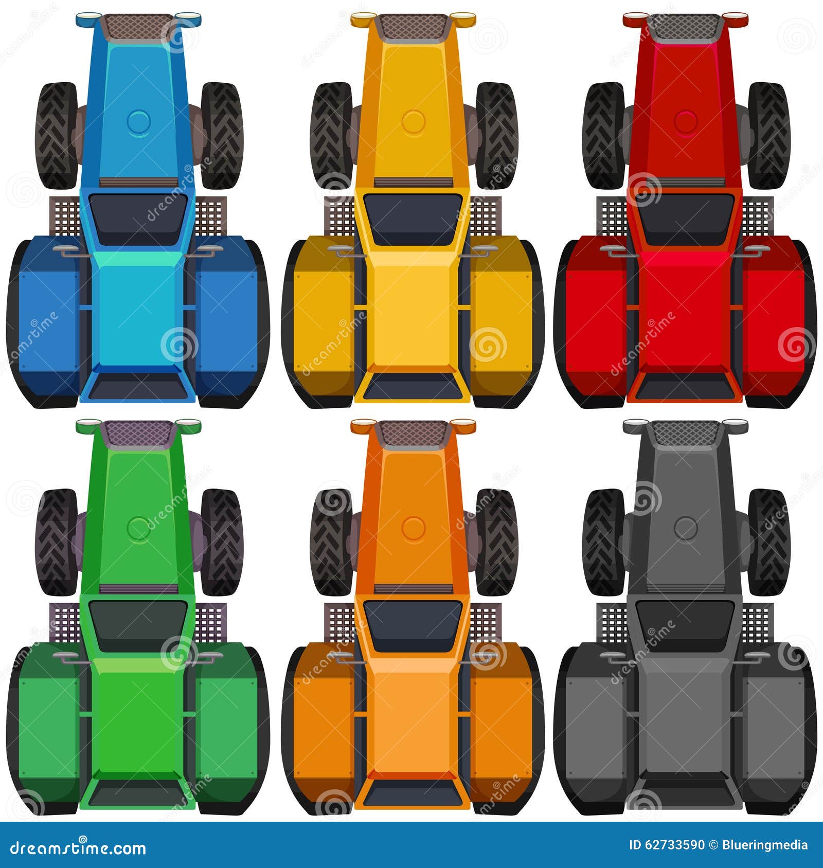 Top View of Tractors in Different Colors Stock Vector - Illustration of ...