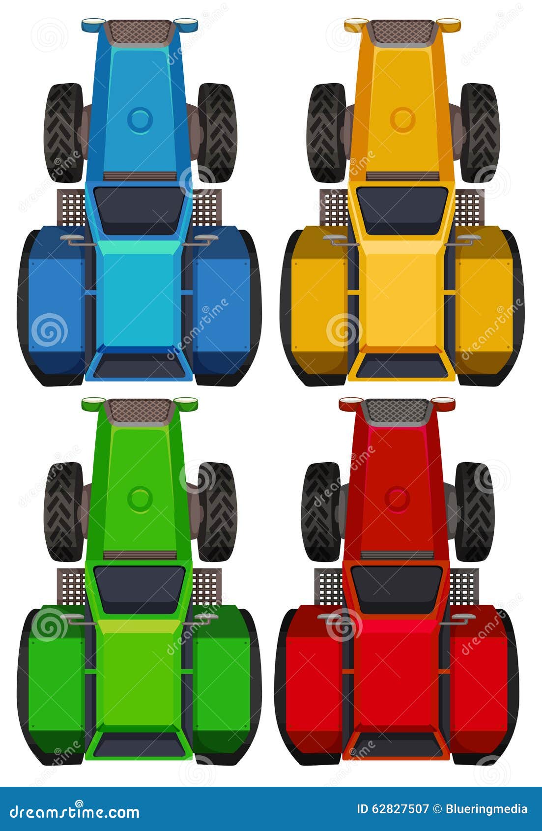 Top View Of Tractors In Four Colors Stock Vector - Illustration: 62827507