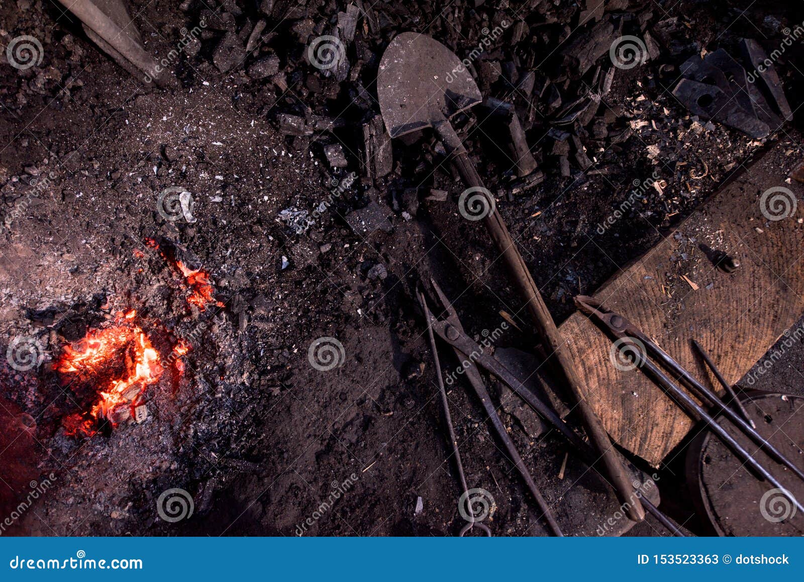 Top View of Traditional Blacksmith Furnace with Burning Fire Stock ...