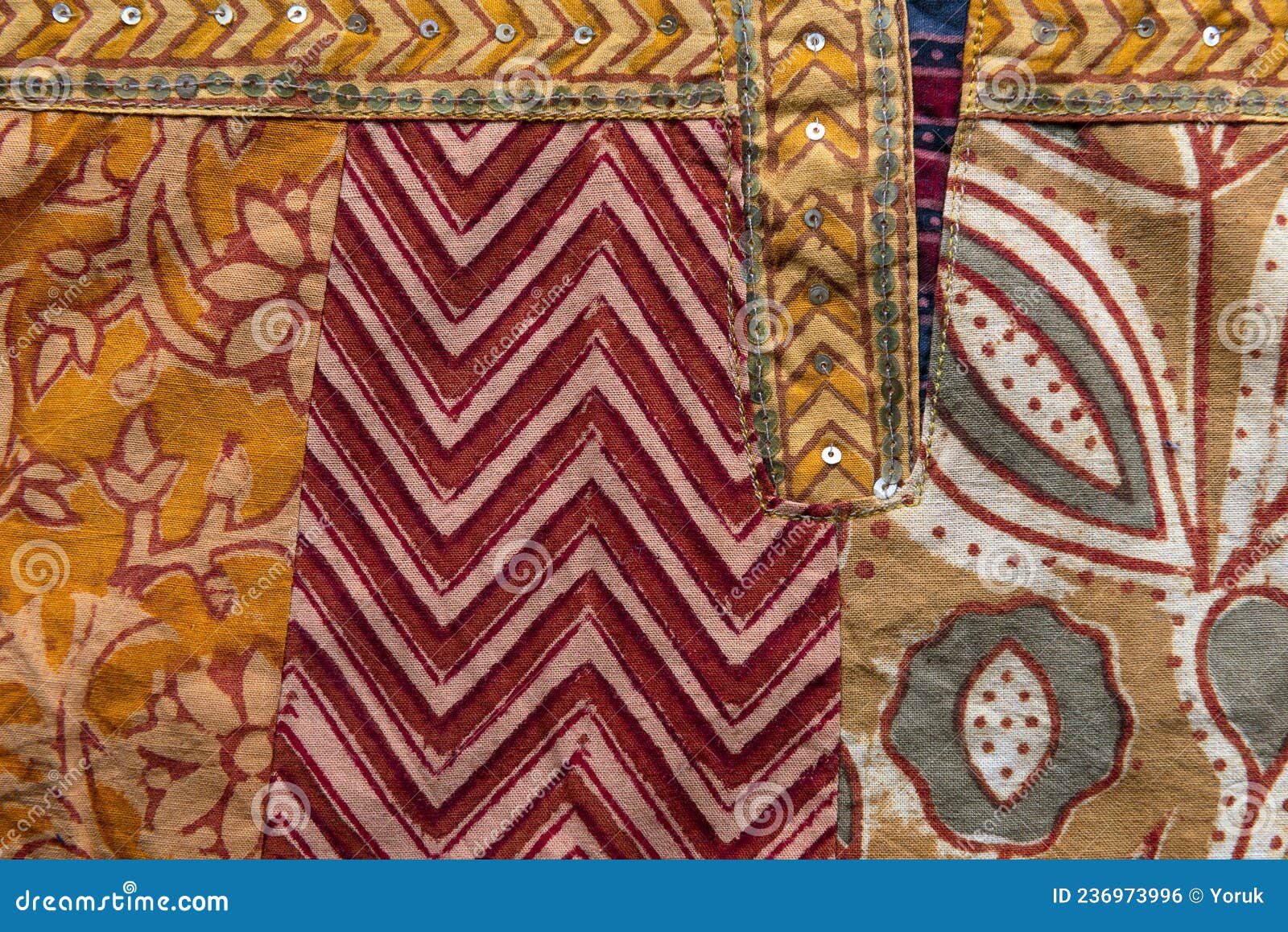 Top View of Traditional Indian Patchwork Textile with Colorful Patterns ...