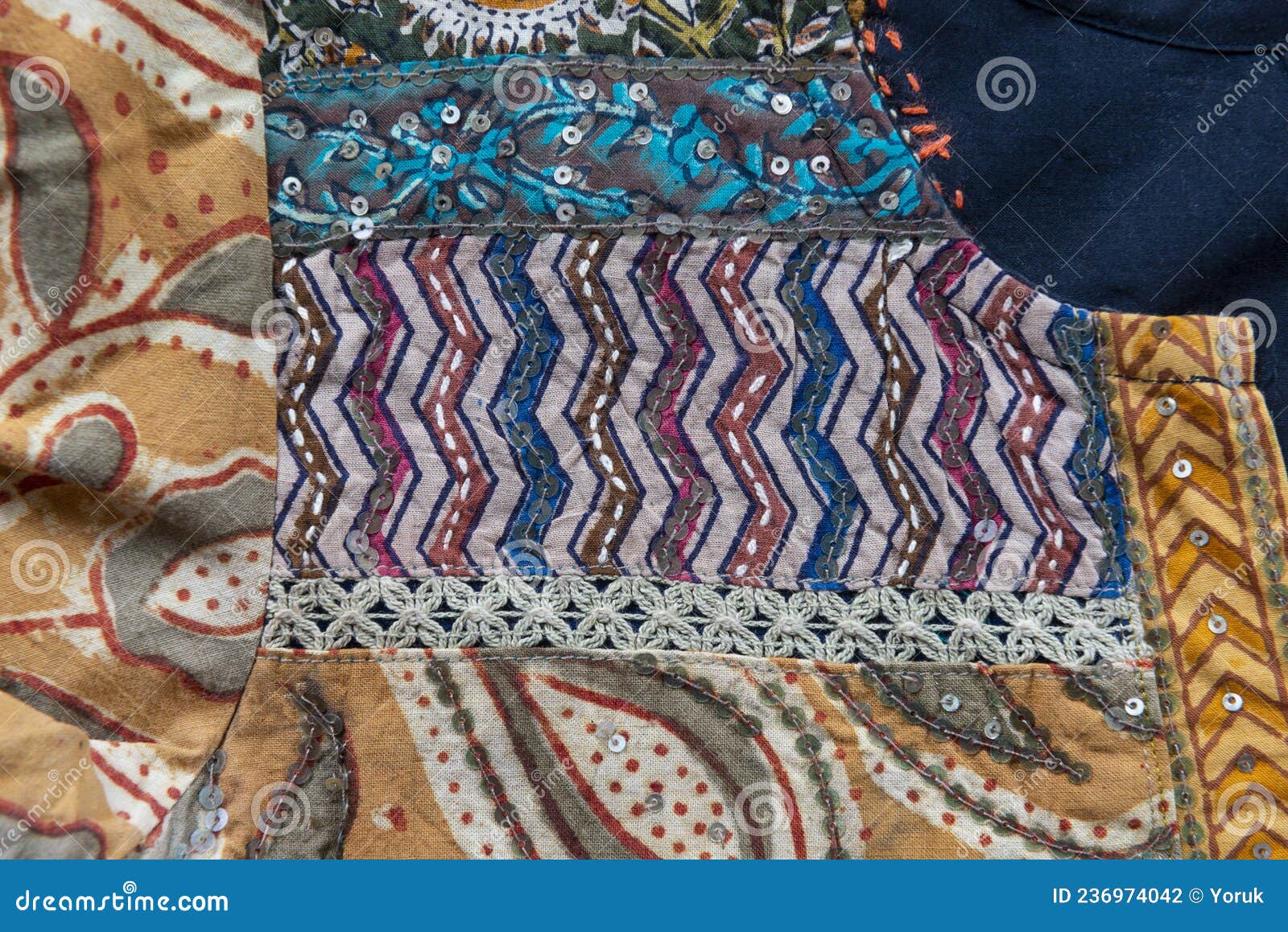 Top View Of Traditional Indian Patchwork Textile With Colorful Patterns ...