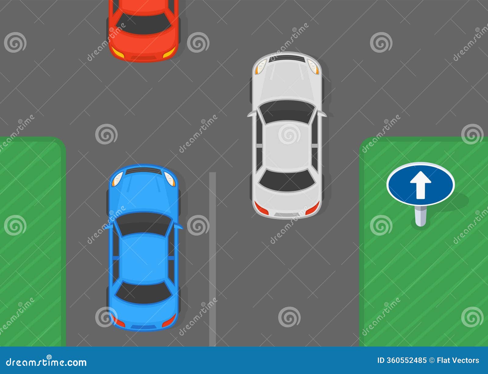 Top View of a Traffic Flow in Intersection. "Go Straight" Road Sign ...