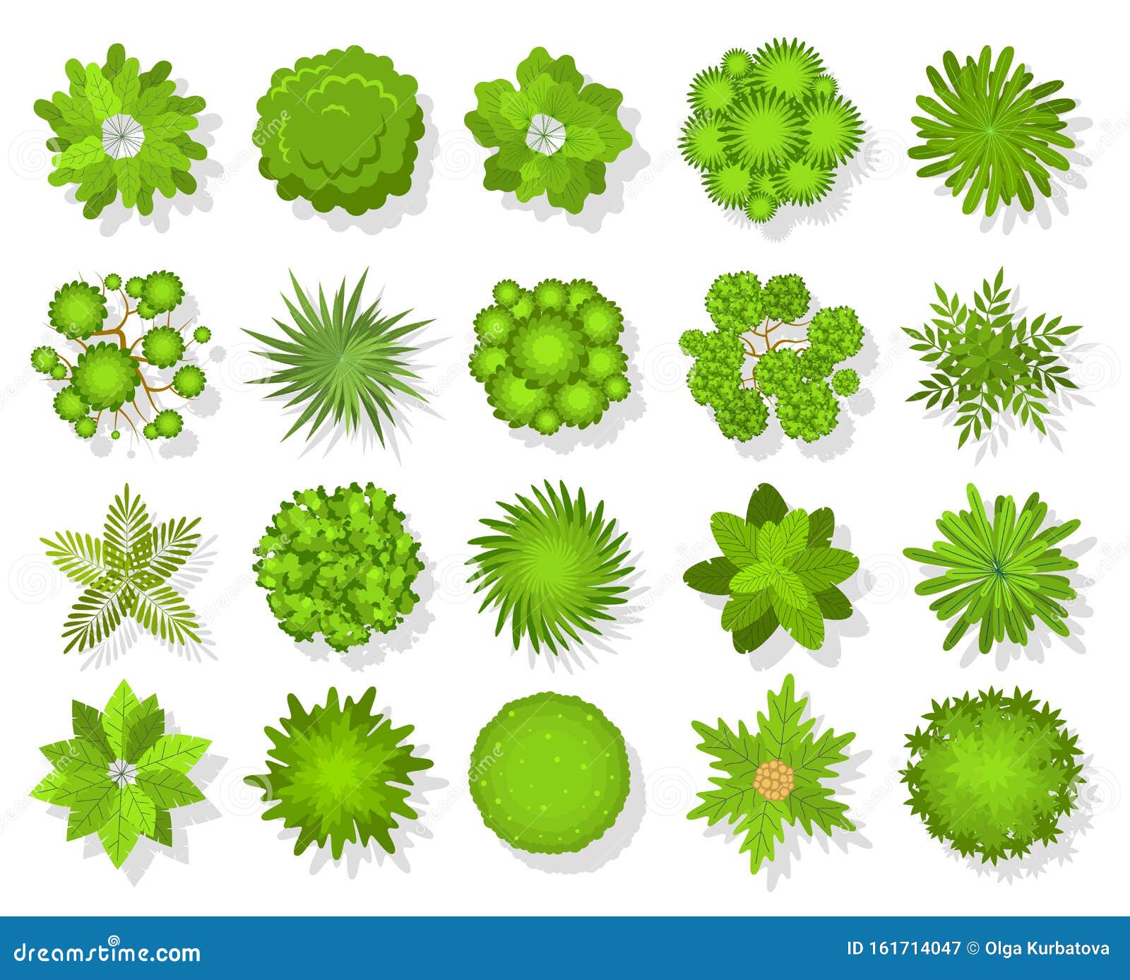 Top View Trees And Bushes Aerial Landscape Elements Stock Vector