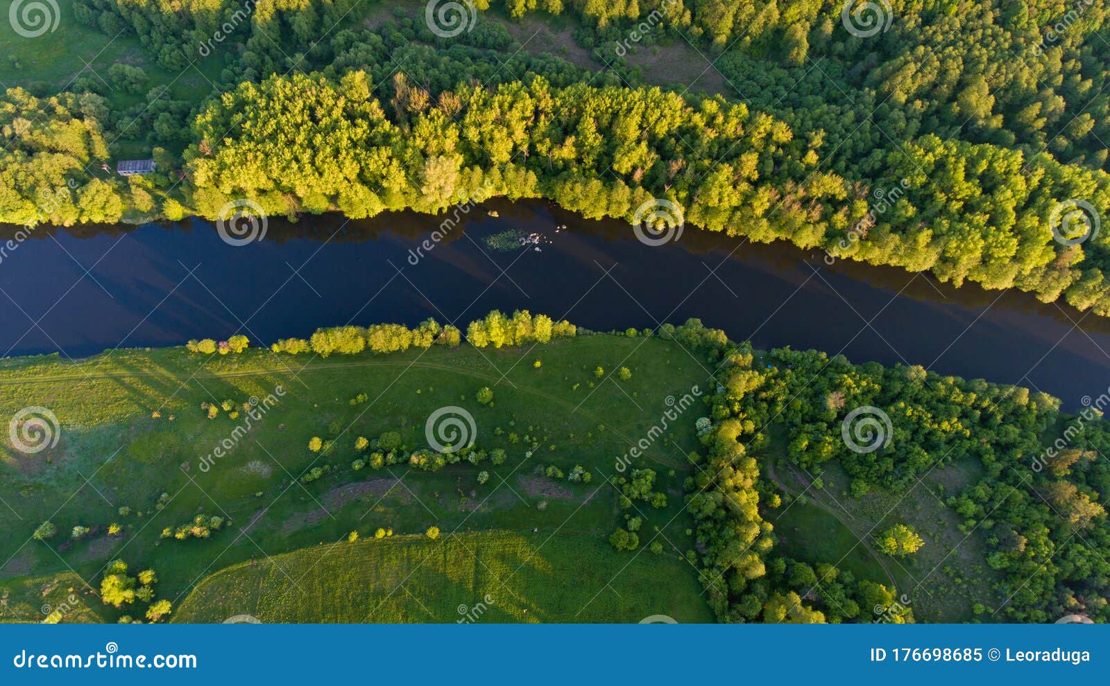 Top View of the Trees and the River on Sunset. Stock Image - Image of ...