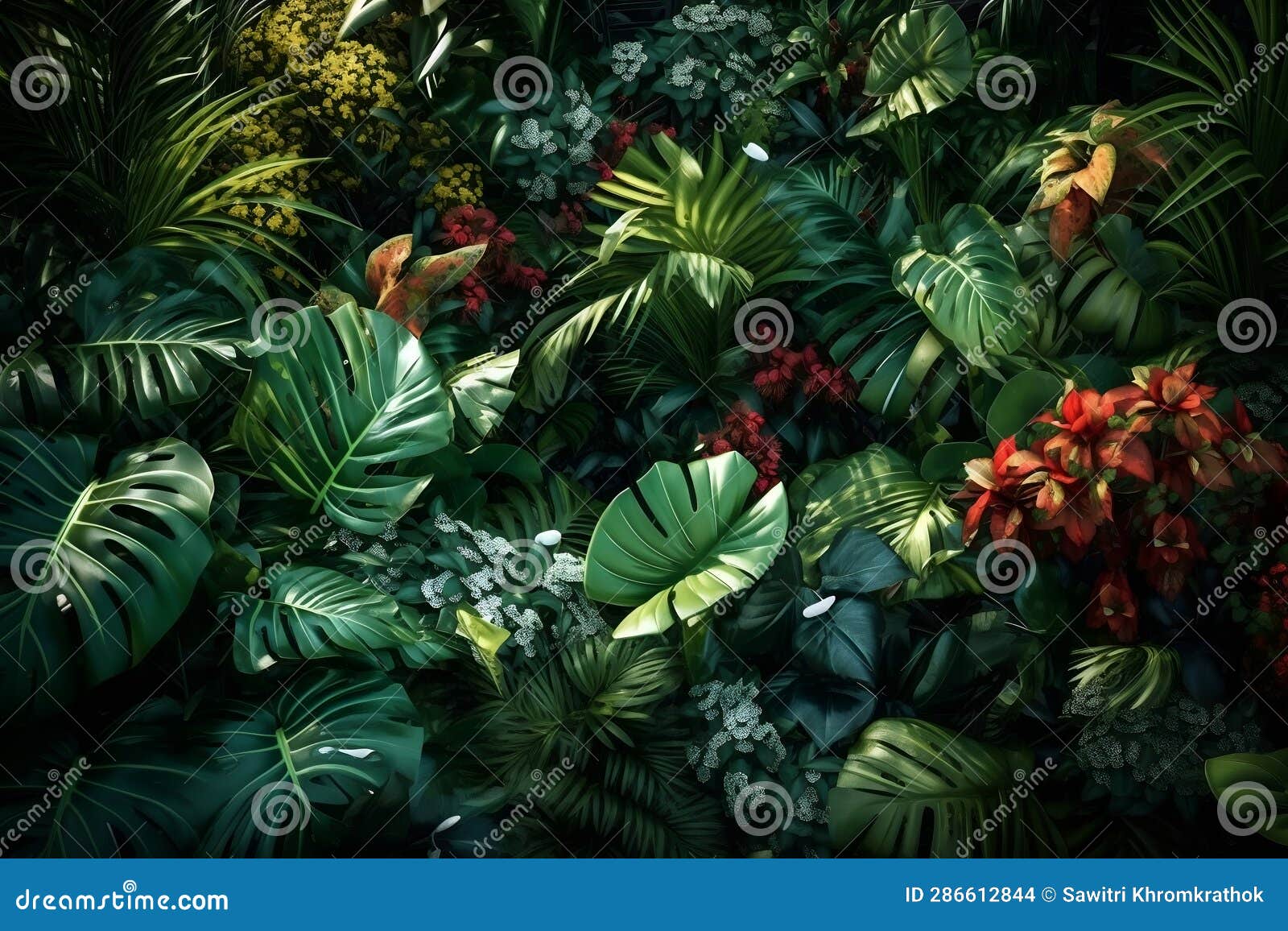 Top View Tropical Flowers Trees Plants Background Stock Illustration ...