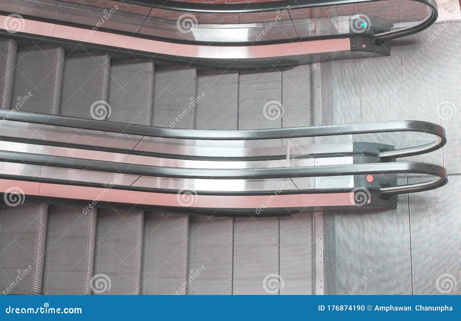 View Of Escalators With A Staircase In The Center In The Subway And A ...