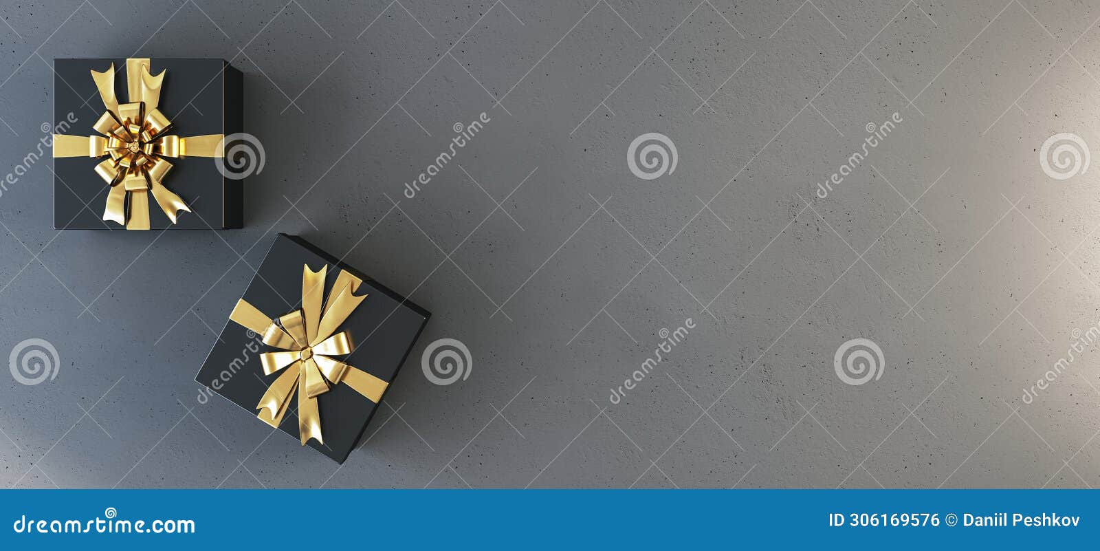 Top View of Two Black Present Boxes on Wide Concrete Surface with Mock ...