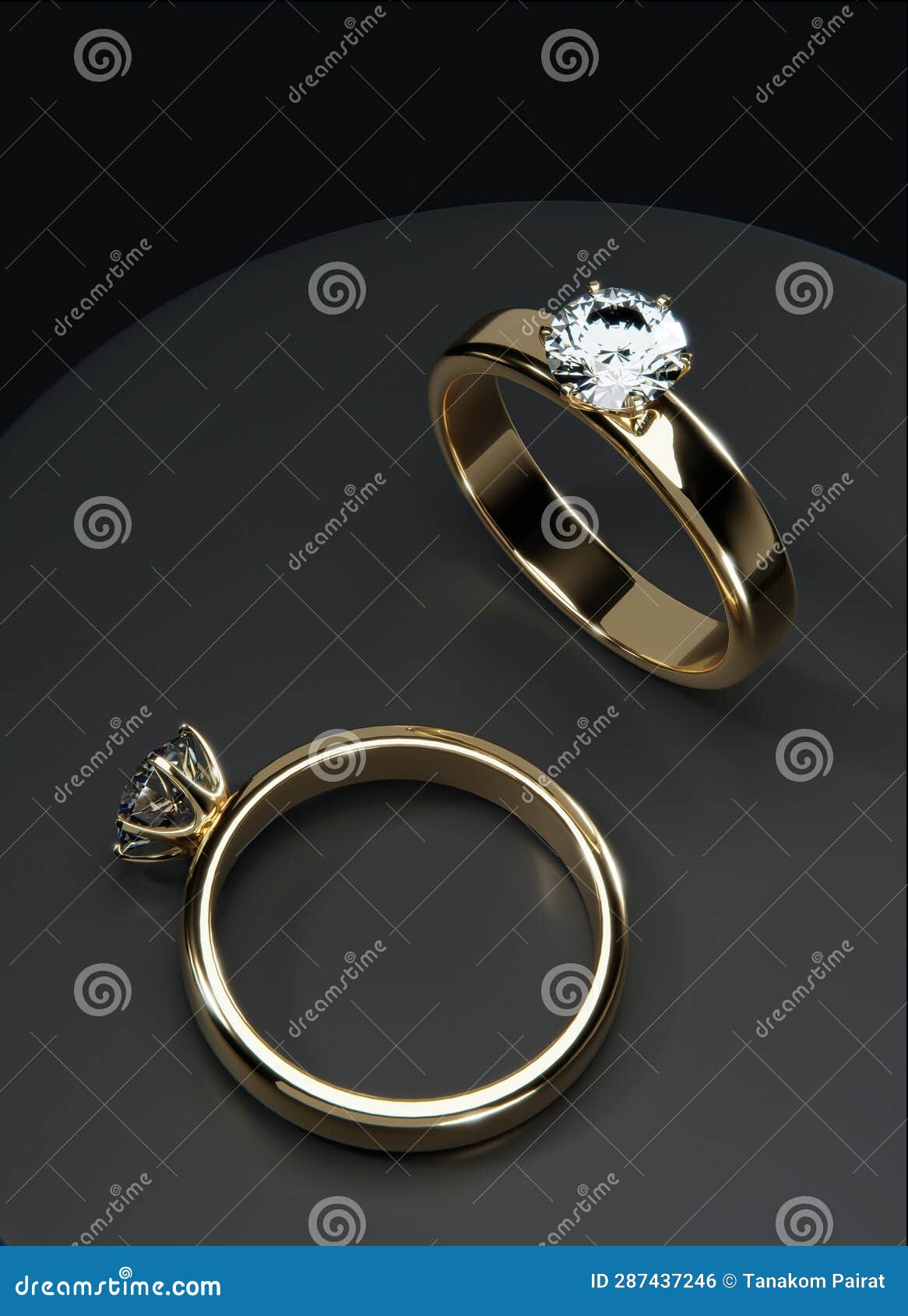 Top View of Two Gold Diamond Rings with Different Sizes of Diamonds on ...