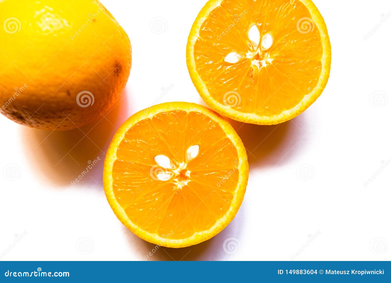 Top View of Two Halves of Orange on White Background Stock Photo ...
