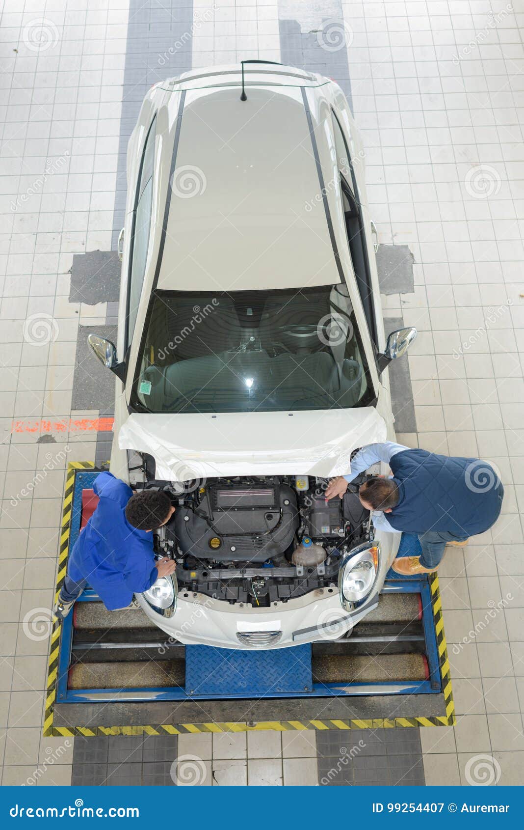 Top View Two Mechanics Working on Car Engine Stock Image - Image of ...