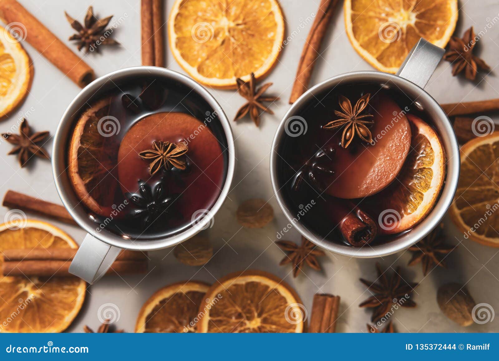 Top View of Two Metal Cups with Mulled Wineamong Different Spices Stock ...