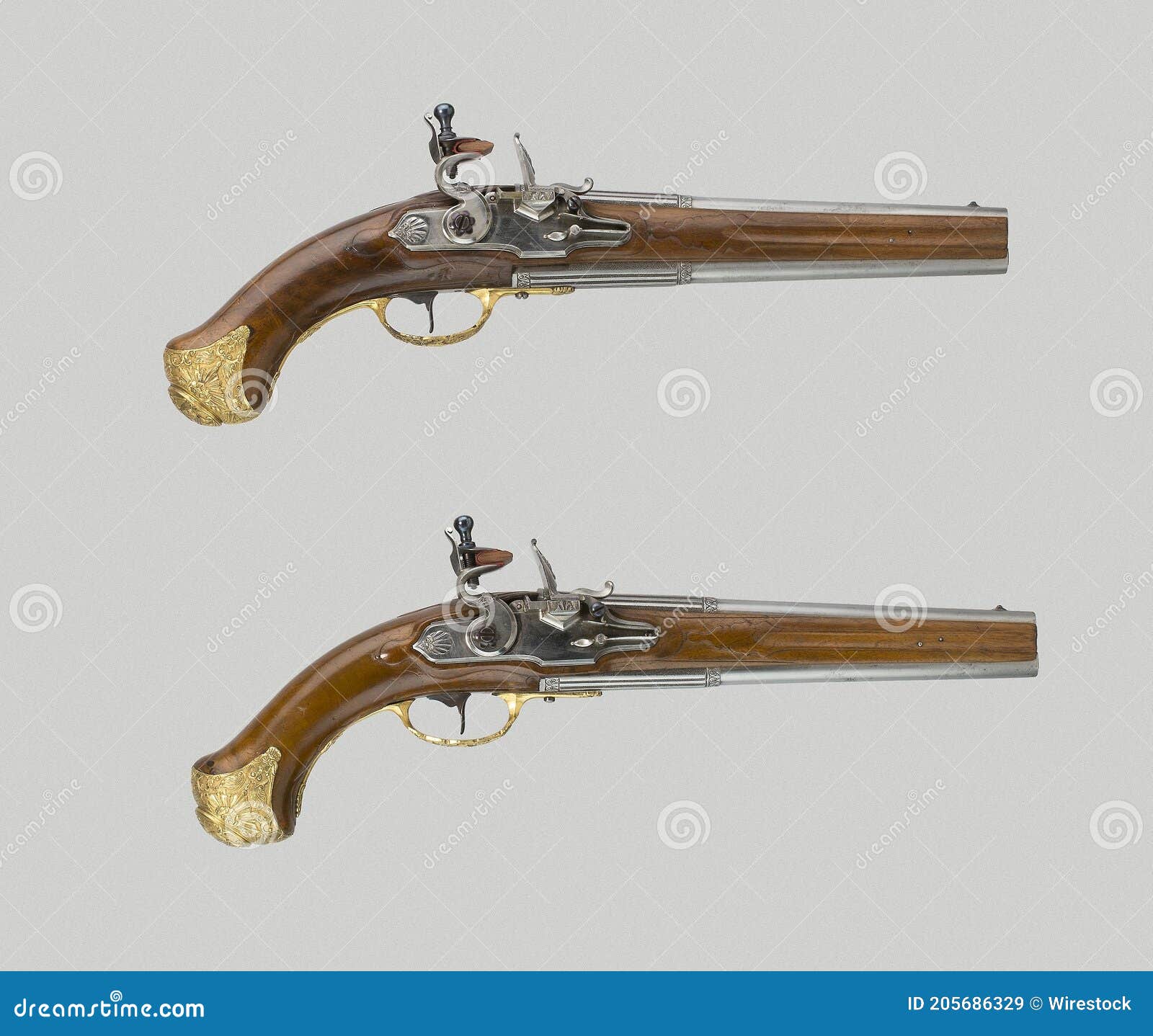 Top View of Two Old Guns Isolated on Gray Surface Background Stock ...