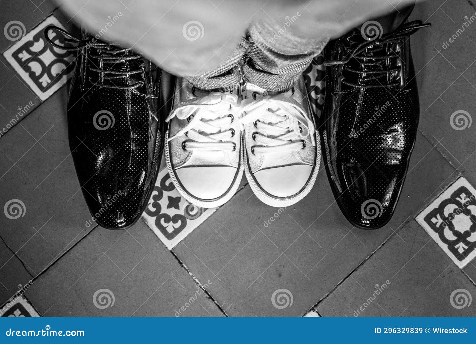 Top View of Two Pairs of Shoes in Grayscale Stock Image - Image of ...