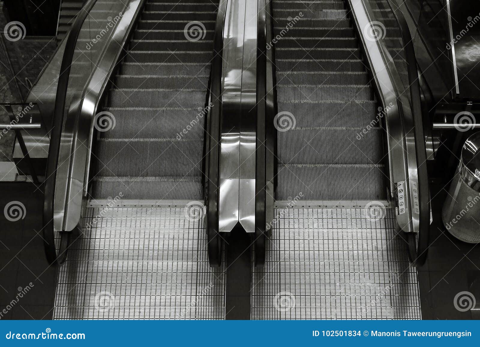 Top View of Two Way Escalator in Black and White Stock Photo - Image of ...