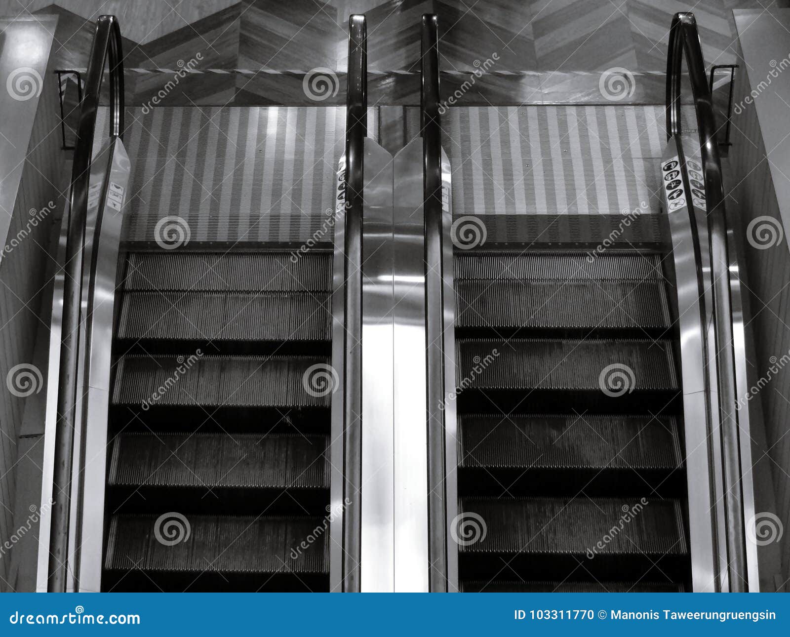 Top View of Two Way Escalator in Black and White Stock Photo - Image of ...
