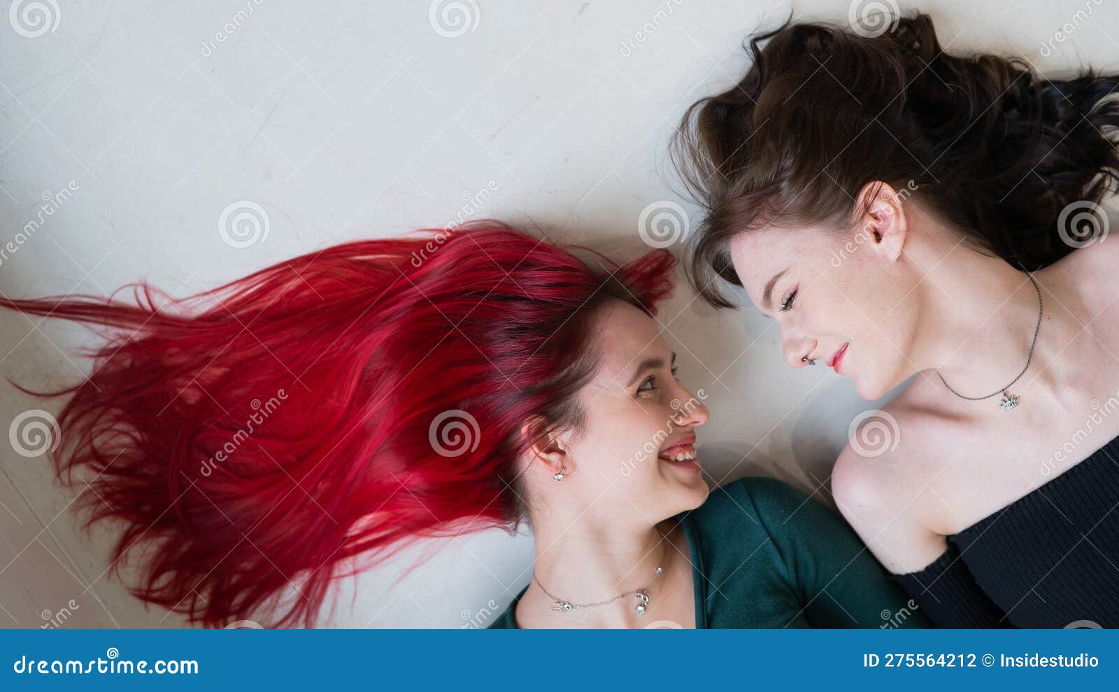 Top View of Two Women Lying Side by Side. Lesbian Intimacy. Stock Photo ...