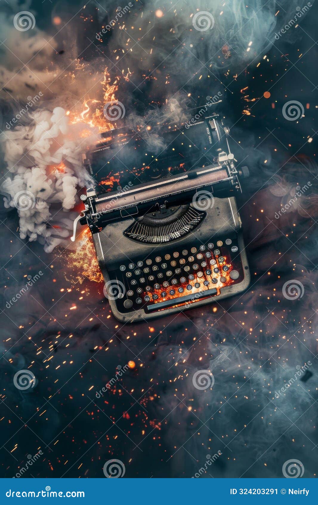 Top View Typewriter, Smoke, Sparks, Stock Image - Image of backgrounds ...