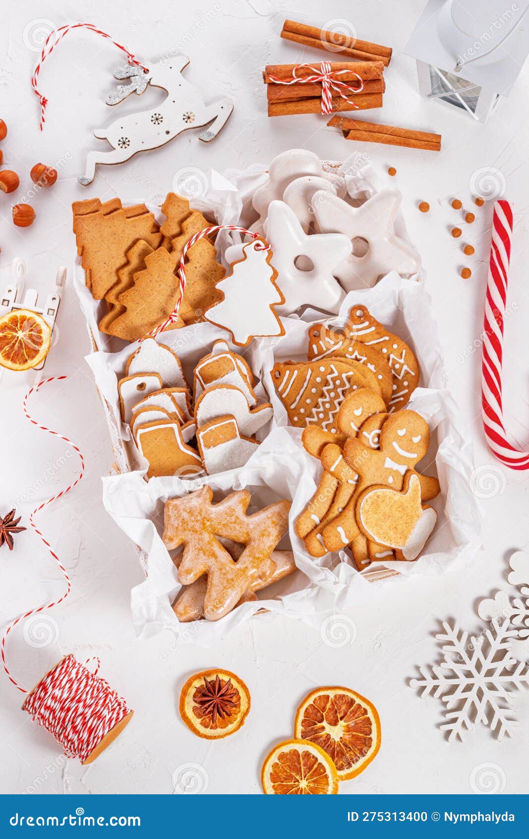Top View of Unpacked Christmas Present with Sweets on a White Textured ...
