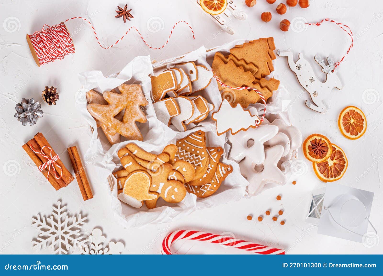 Top View of Unpacked Christmas Present with Sweets on a White Textured ...