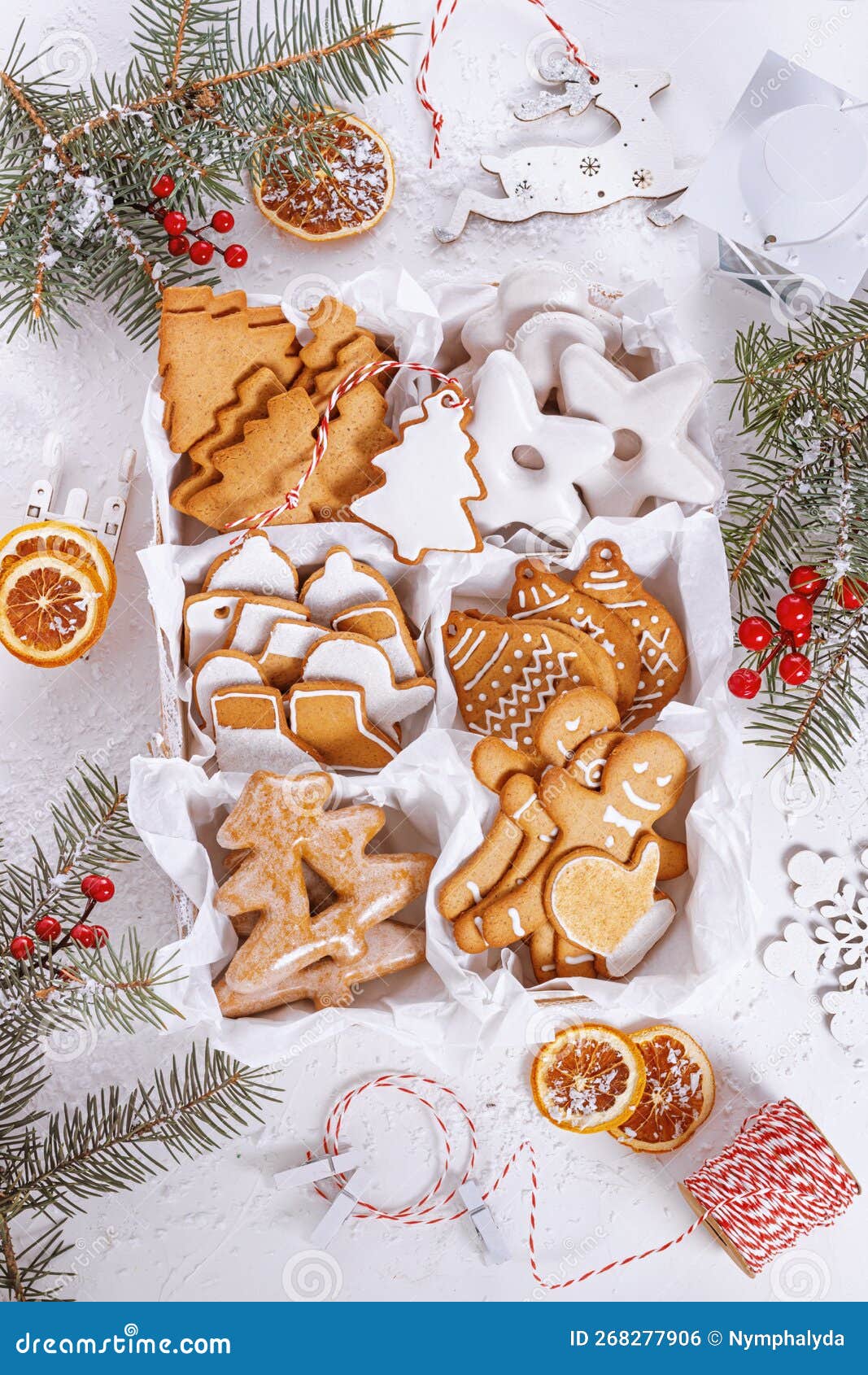 Top View of Unpacked Christmas Present with Sweets on a White Textured ...