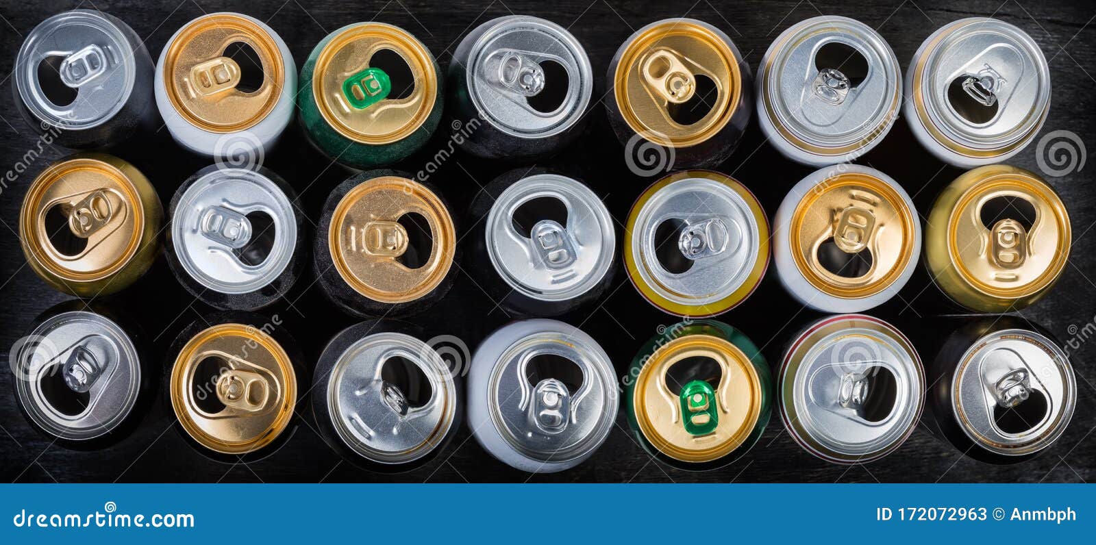 Top View of Used Open Beverage Cans on Black Surafce Stock Image ...