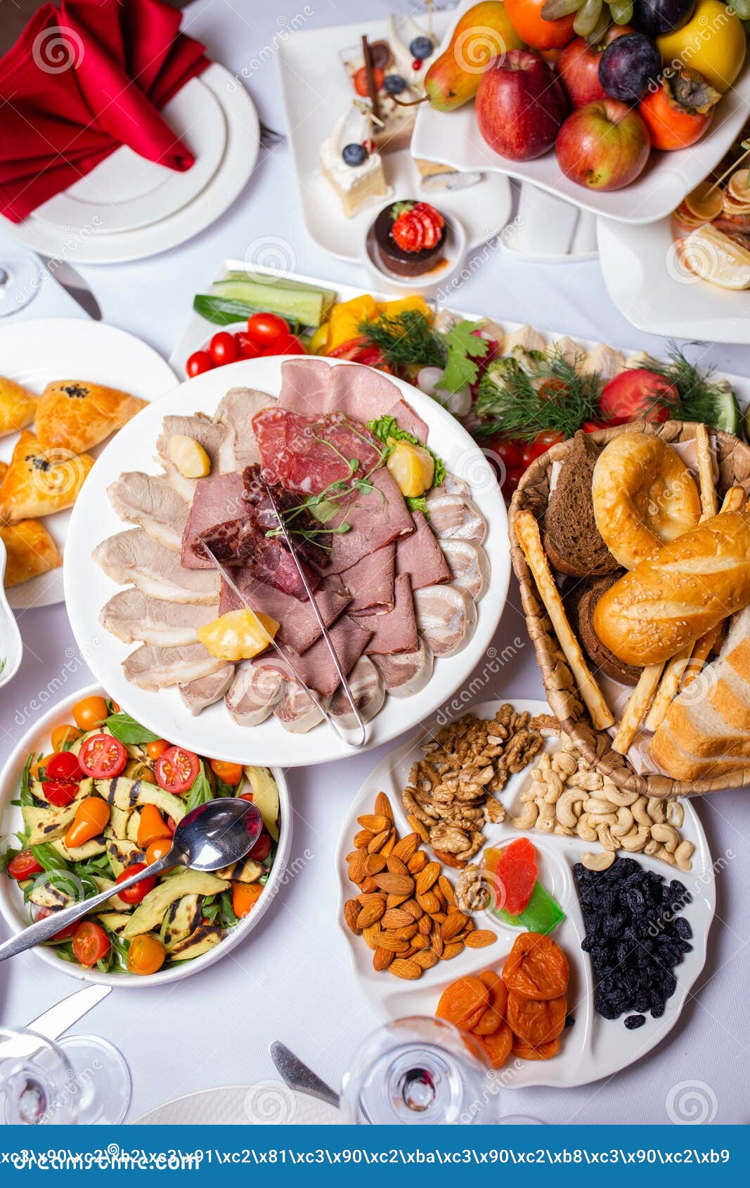 Top View of a Variety of Buffet Snacks at the Hotel. Cold Cuts ...