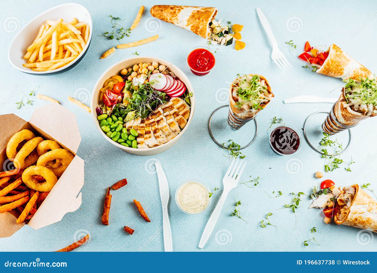 Top View of a Variety of Super Appetizing Foods on a Table Stock Photo ...