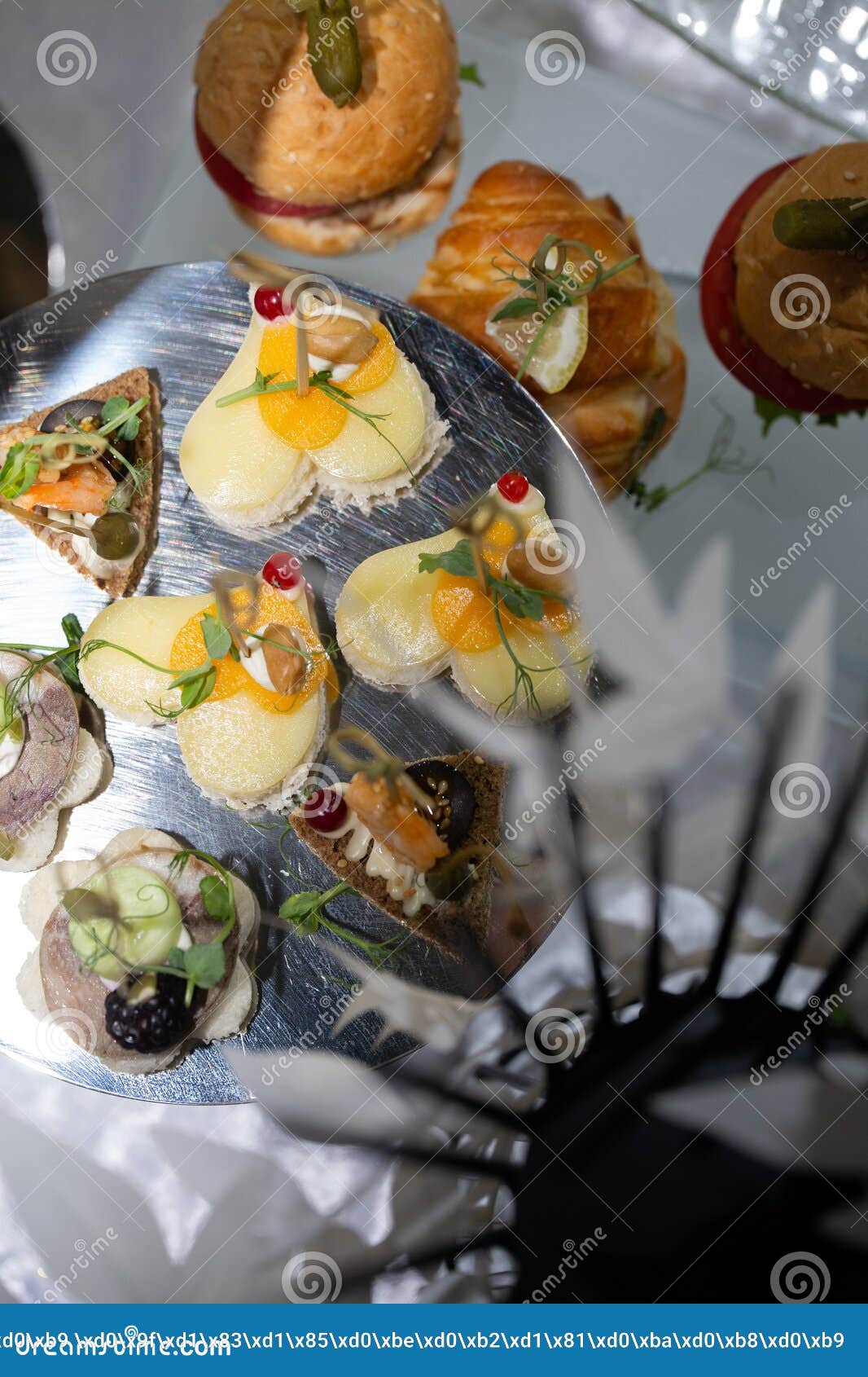 Top View of Various Canapes and Sandwiches on a Stand, Catering at the ...