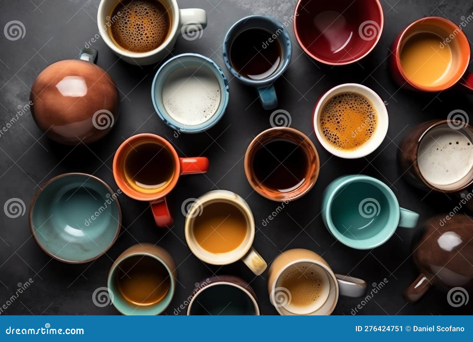 Top View of Various Coffee Mugs and Cups with Different Types of Coffee ...