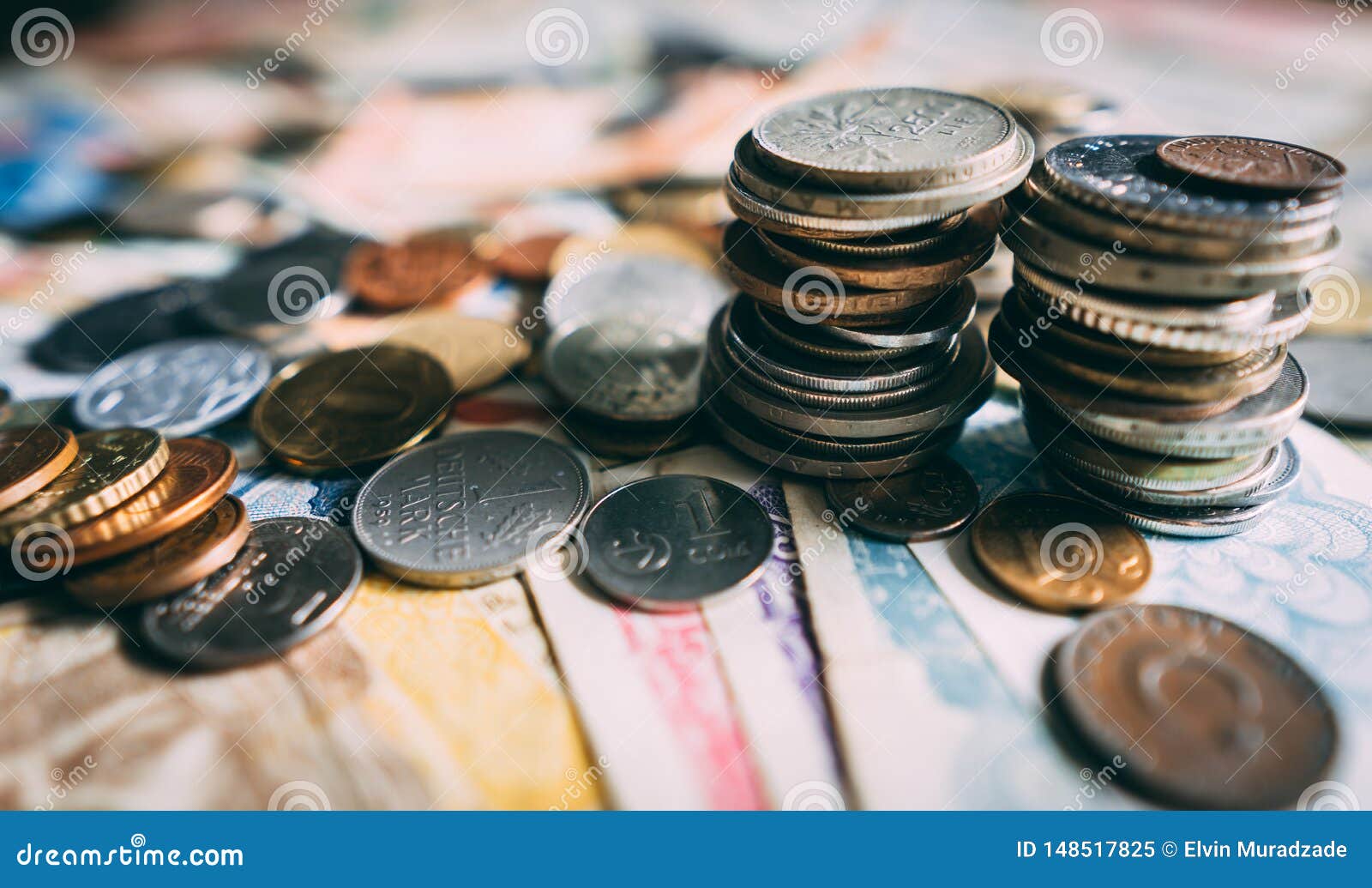Top View of Various Coins Spreaded on the the Table Stock Image - Image ...