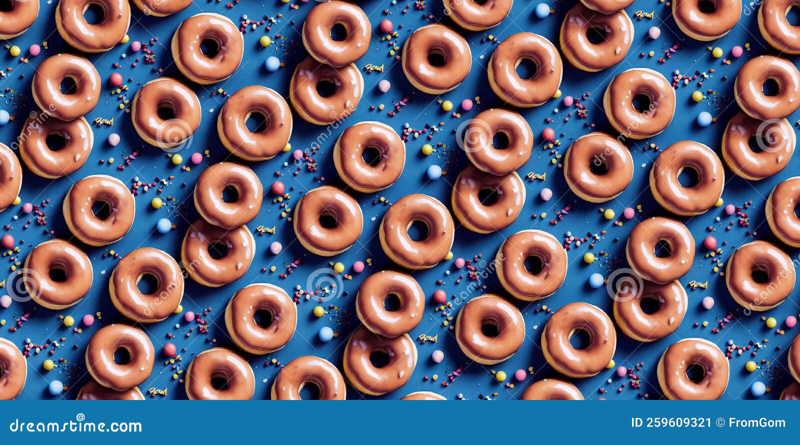 Top View of Various Decorated Doughnuts on a Blue Background Stock ...