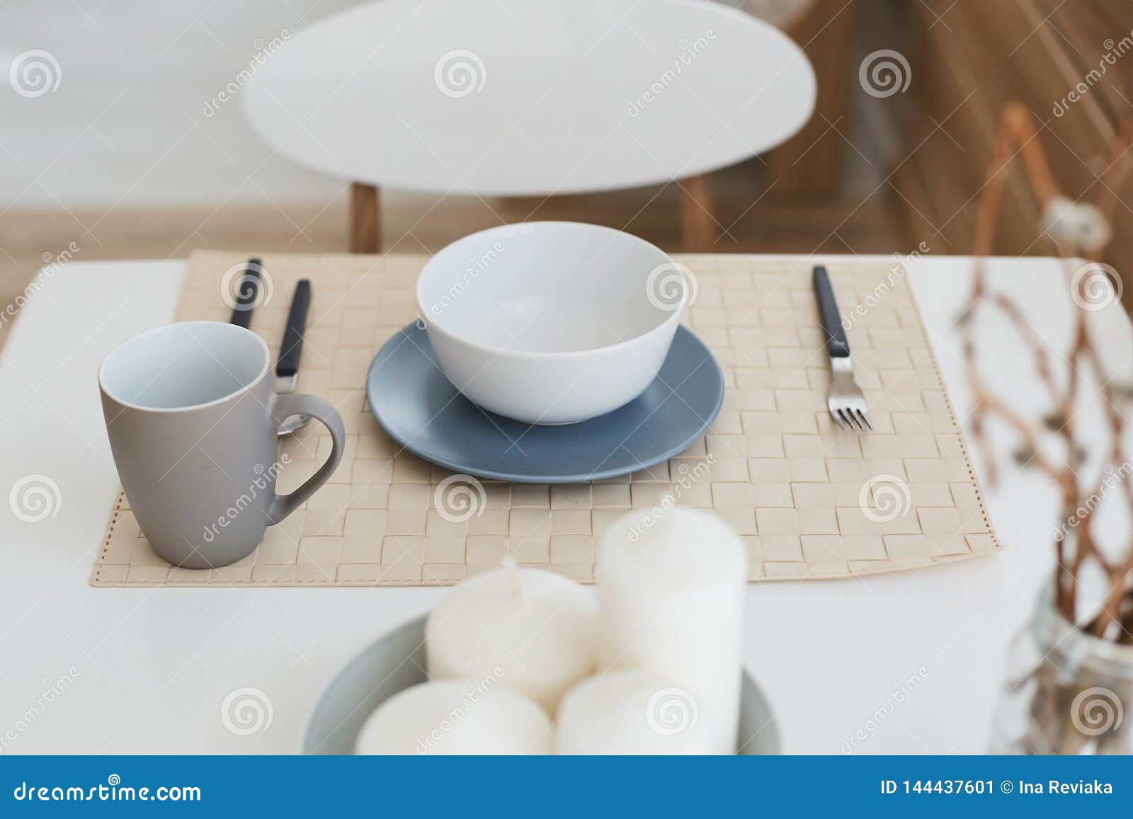 Top View of Various Dishware on the White Dinner Table - Ceramic Plates ...