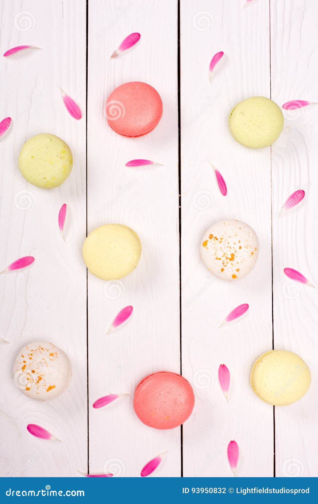 Top View of Various of Fresh Handmade Macarons with Pink Petals Stock ...