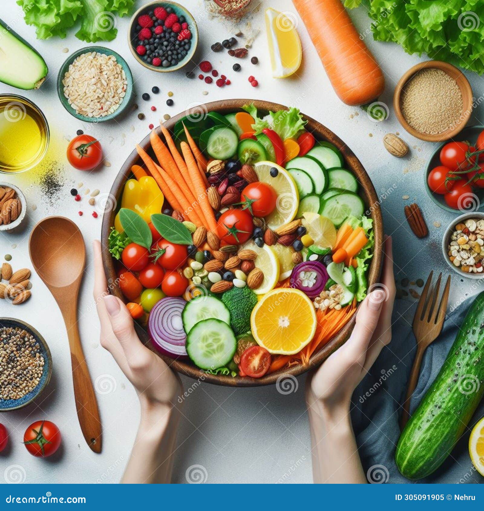 Top View of Various Fruits Vegetables and Nuts Hands Holding Platter ... Top View of Various Fruits Vegetables and Nuts Hands Holding Platter ...